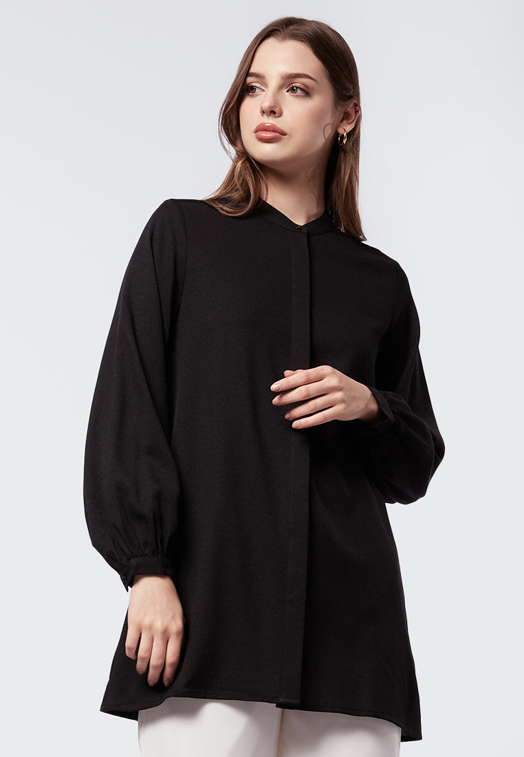 Mandarin Collar Puff Sleeves Tunic – EXECUTIVE