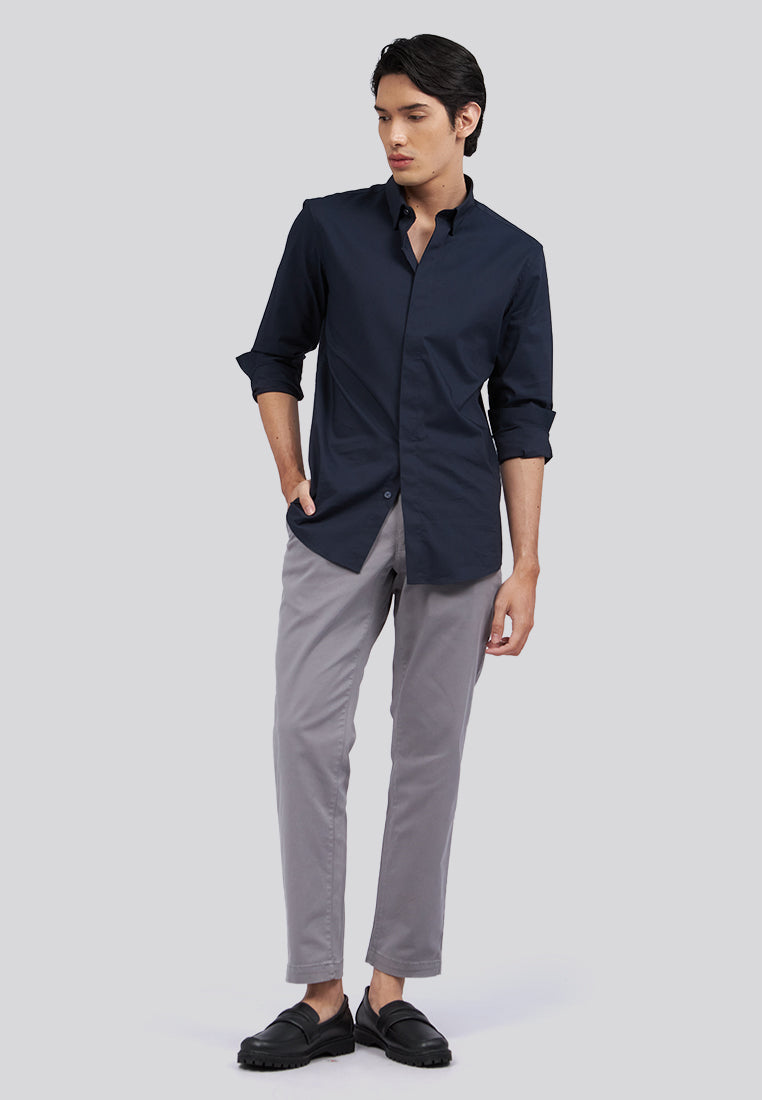 Hidden Placket Long Sleeve Shirt Navy – EXECUTIVE