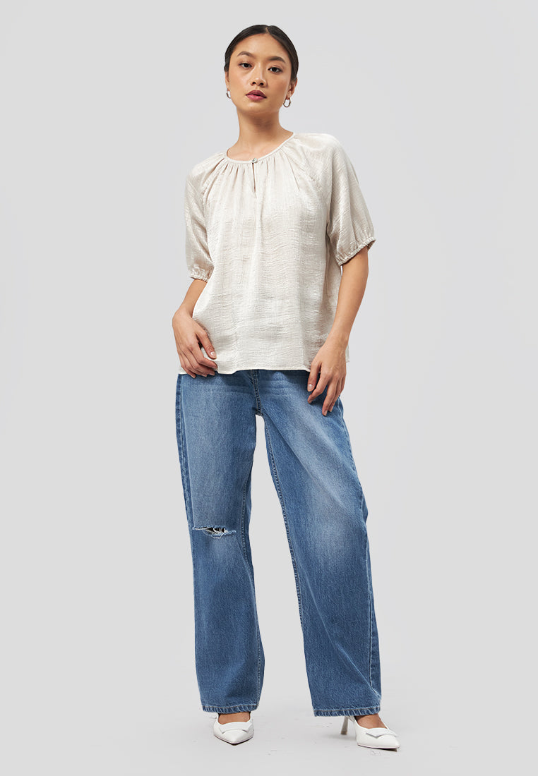 Keyhole Neckline Short Sleeve Top Beige – EXECUTIVE