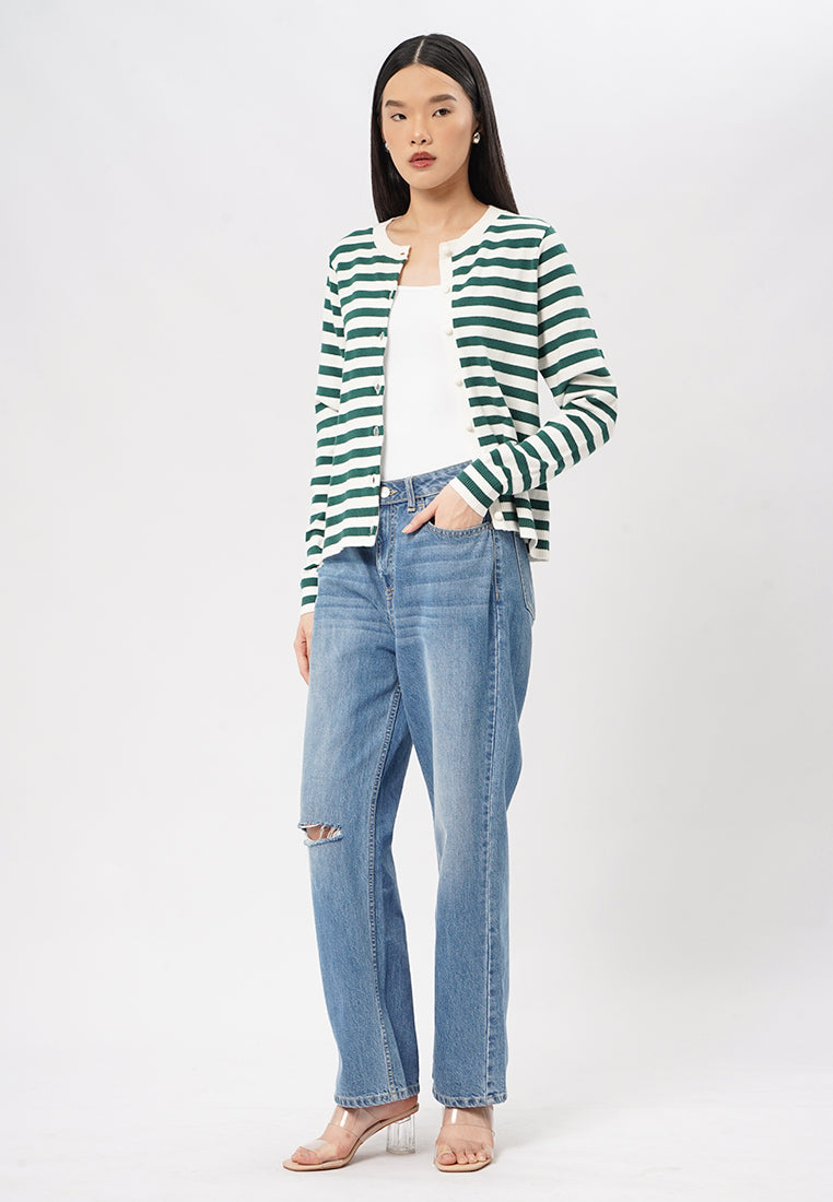 Long Sleeve Stripes Knit Top D.Green – EXECUTIVE