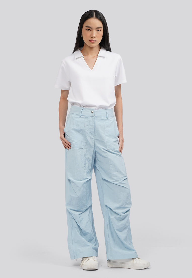Wide Leg Pants with Zipper Details Ice Blue – EXECUTIVE