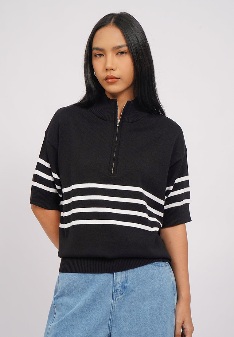 Short Sleeve Zipped Knit Top – EXECUTIVE