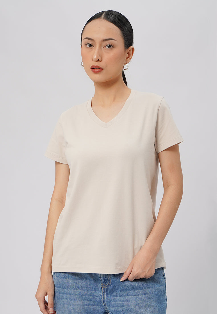 Basic V-Neck Cotton T-Shirt Moonbeam – EXECUTIVE