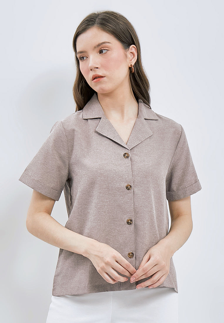 Notched Collar Short Sleeve Blouse – EXECUTIVE
