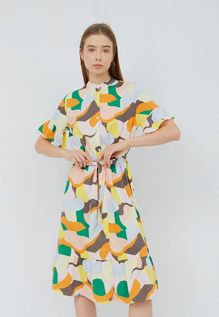 Printed Midi Dress with Belt – EXECUTIVE