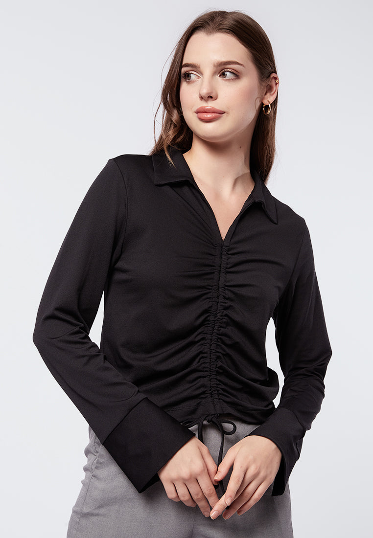Long Sleeve Blouse with Ruched Front – EXECUTIVE