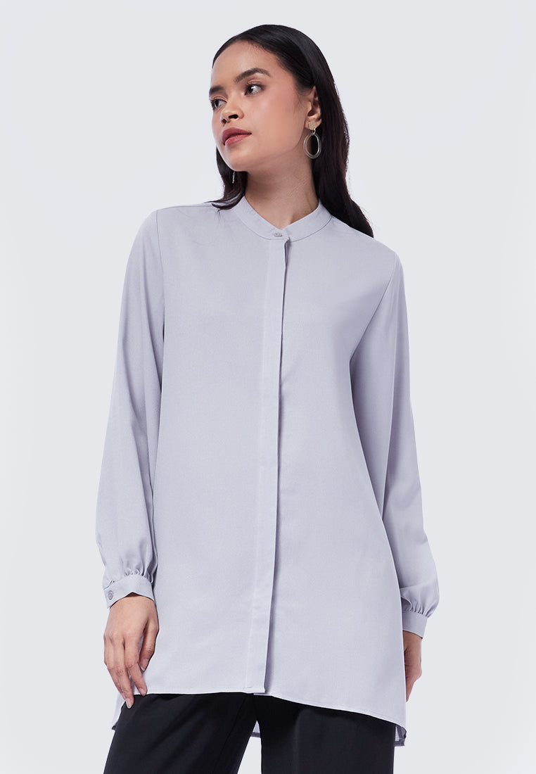 Mandarin Collar Puff Sleeves Tunic – EXECUTIVE