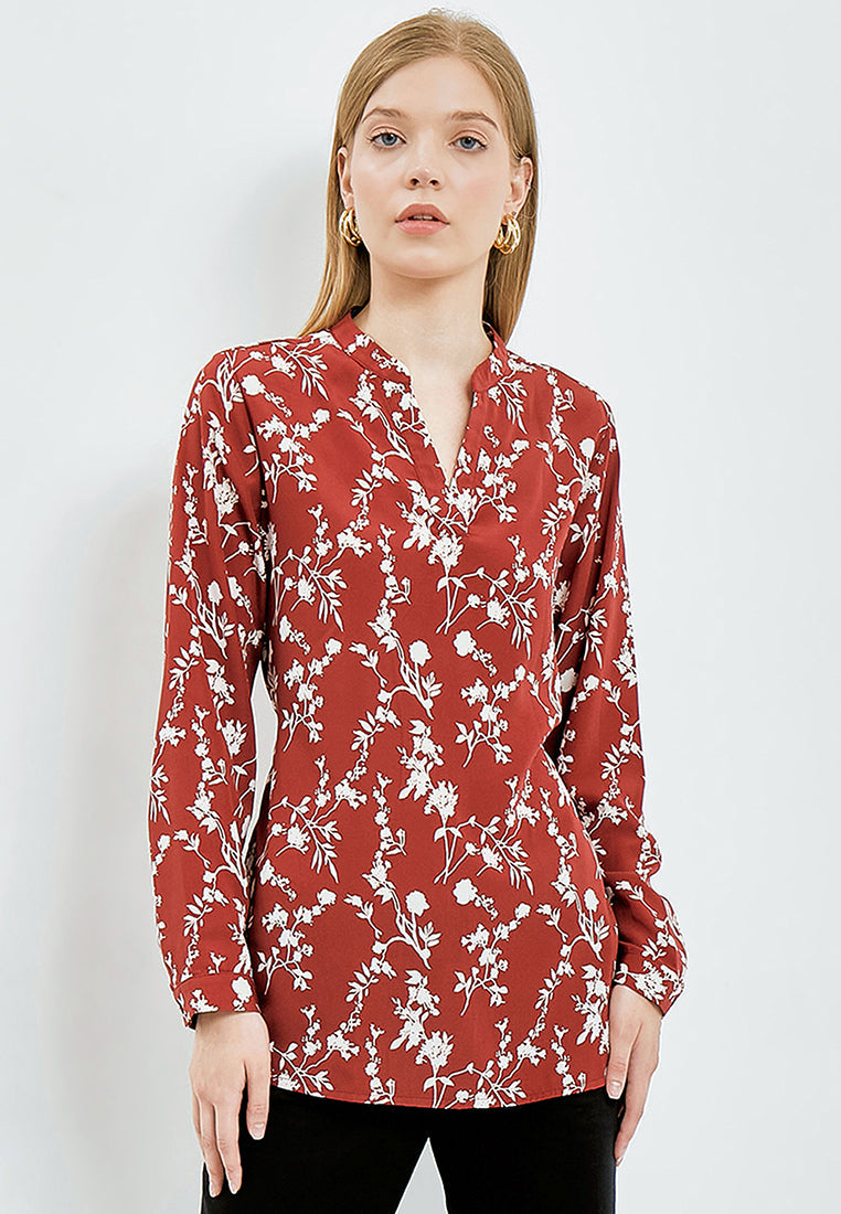 Printed V-Neck Long Sleeve Tunic – EXECUTIVE