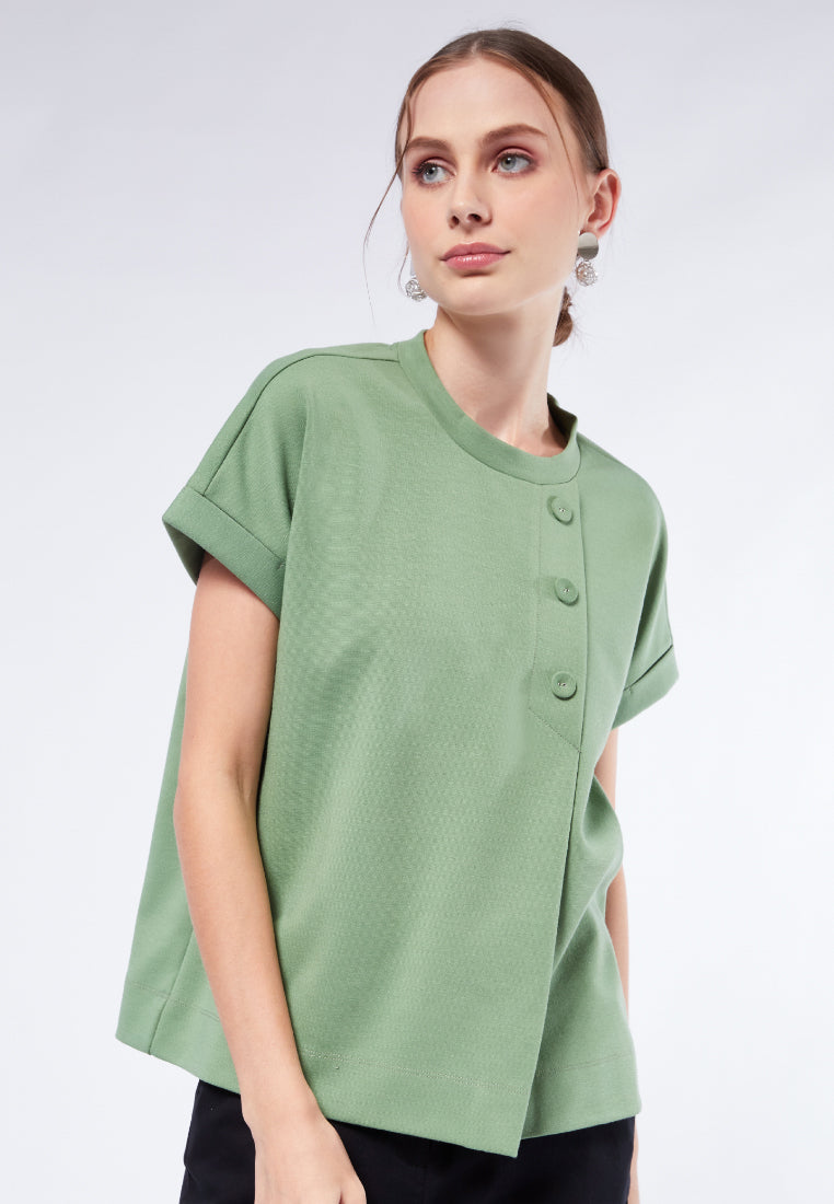Round Neck Top with Button Details – EXECUTIVE